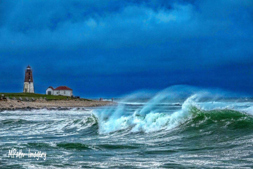 A Hurricane at Point Judith Lighthouse, Narragansett Rhode Island.