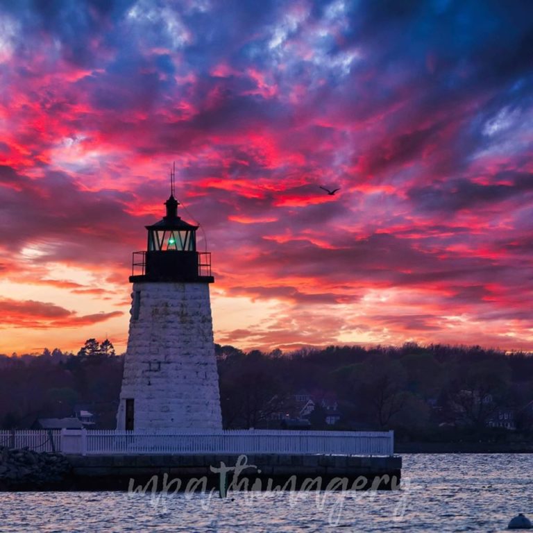 Goat Island Lighthouse Sunset Newport Rhode Island